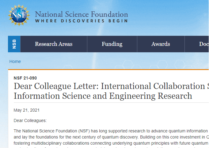 NSF Releases Dear Colleague Letter for International Collaboration and QISE - National Quantum ...