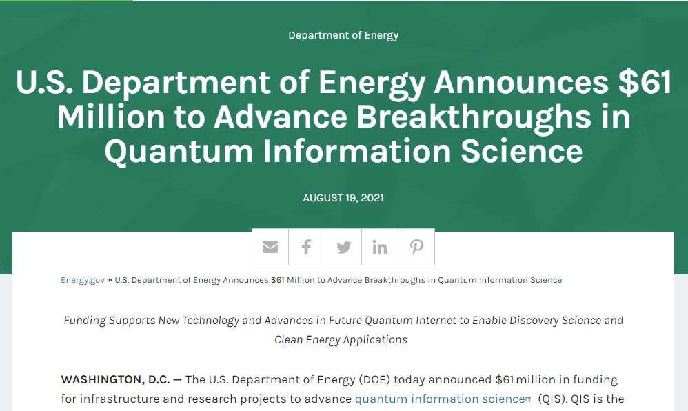 DOE Announces $61 Million to Advance Breakthroughs in QIS - National ...