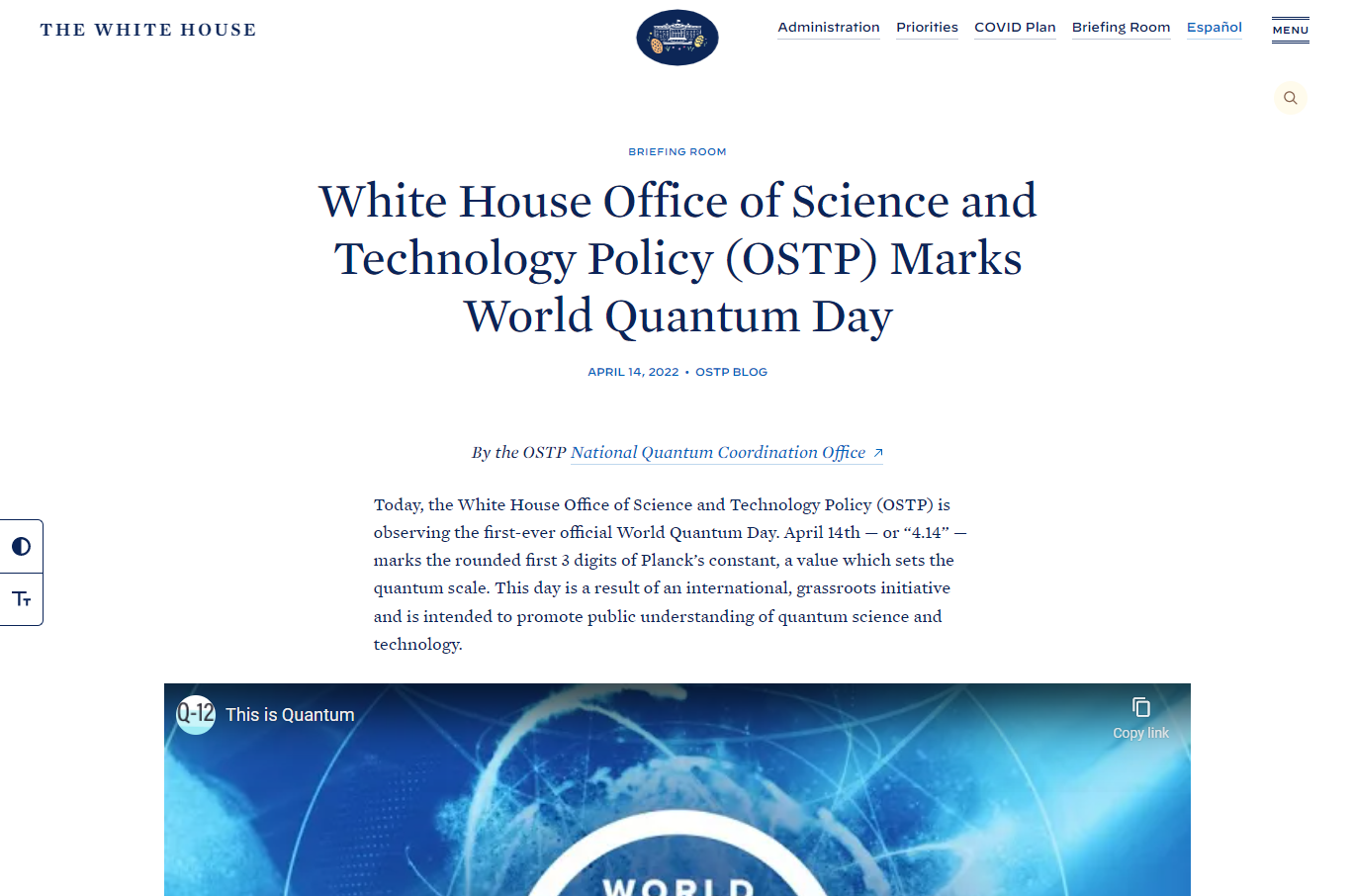 White House Office of Science and Technology Policy (OSTP) Marks World ...